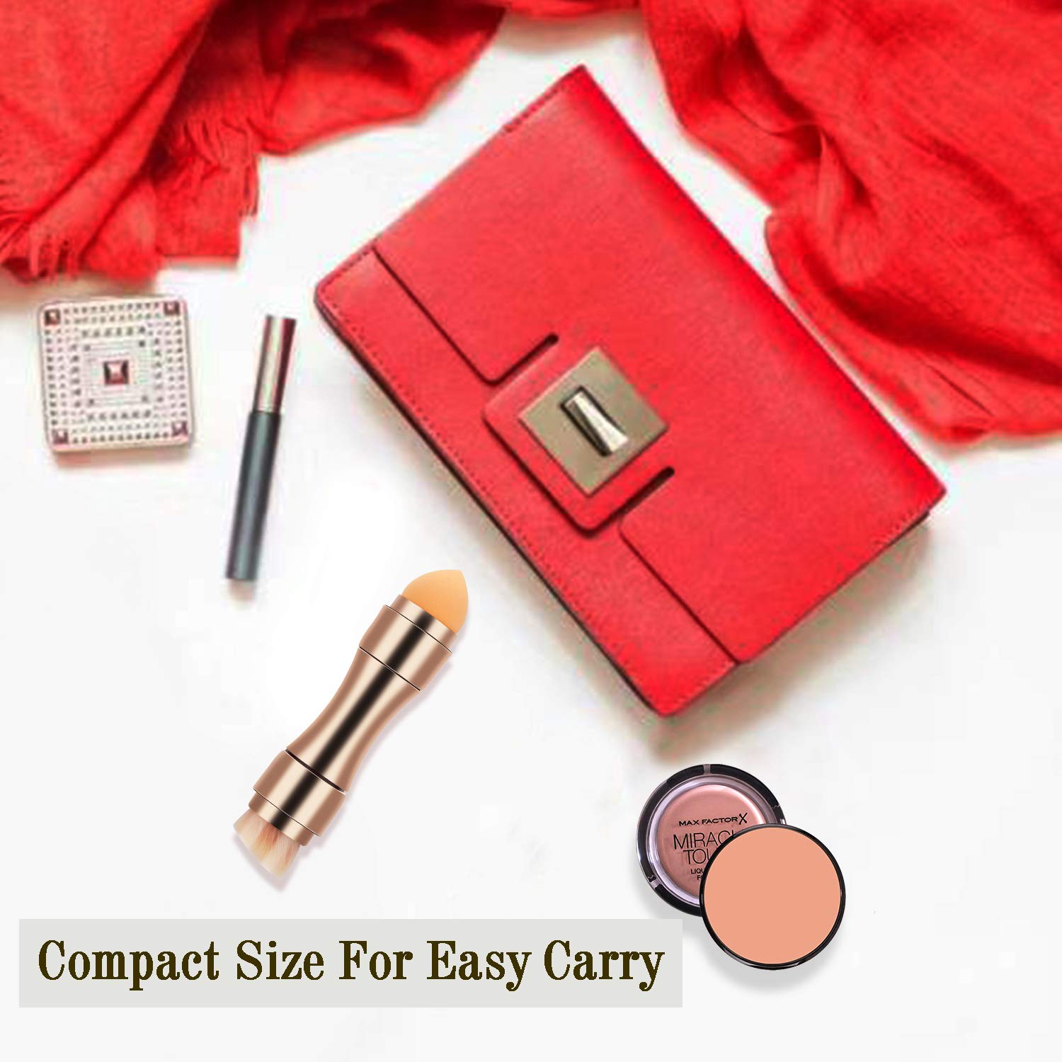 Makeup Brush Mini 4 in 1 Kit for Travel Cosmetic Applicator Foundation Sponges Brushes Valentine's Day Gift, Blending Eyeshadow Concealer Eyeliner Eyebrow
