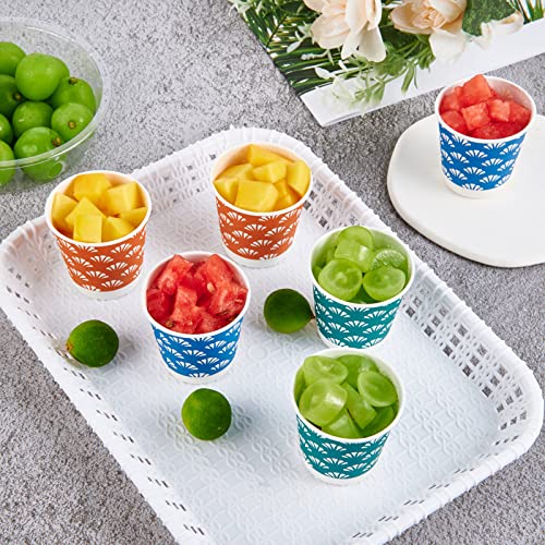 JollyPack [1200 Pack] 3 oz Paper Cups, Disposable Bathroom Cups, Small Mouthwash Cups, Rinse Cups, Orange Blue and Green Mini Cups for Candy and Biscuits, Perfect for Bathroom, Party, Picnic, Travel