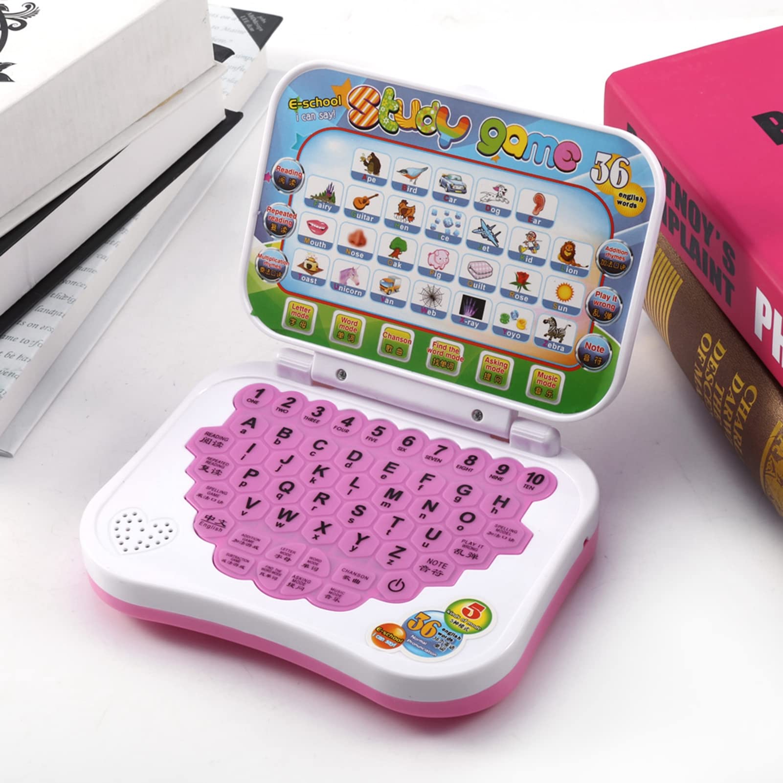 Smart Preschool Laptop, Children Bilingual Educational Learning Study Interactive Toy Kids Teach Alphabet Computer Game Gift for Toddlers Boys Girls Learn ABC Numbers Words Spelling Maths Music