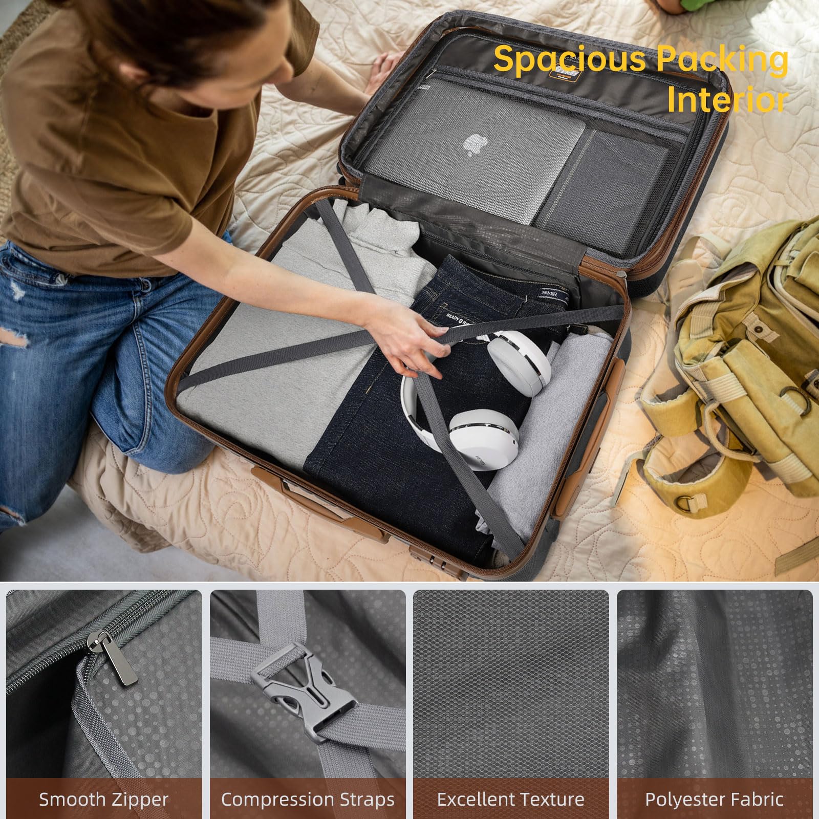LARVENDER Luggage Sets 4 Piece, Expandable Hardside Suitcase Sets with Spinner Wheels TSA Locks, Lightweight Rolling luggage for Men and Women, Green