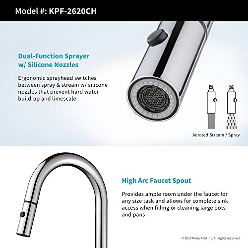 Kraus KHU32-2620-41CH 31 ½ Inch Chrome Combo with Pax Zero-Radius Handmade Undermount Bowl 16 Gauge Stainless Steel Sink and Oletto Single Handle Pull Down Kitchen Faucet with Soap Dispenser
