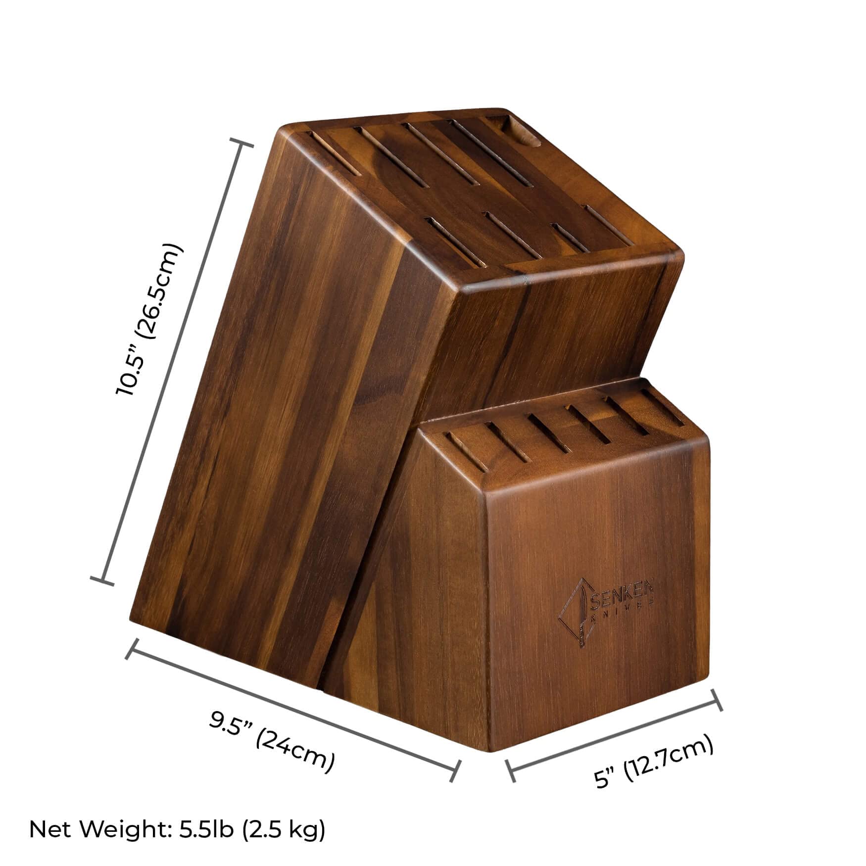 SENKEN 16-Piece Acacia Wood Knife Block Set with Laser Damascus Pattern - Includes Steak Knives, Kitchen Shears, Chef's Knife, Santoku, Cleaver & More