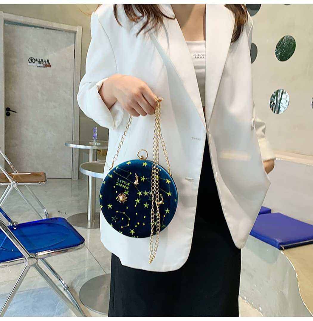 Suede Bun Bag, Embroidered Lock Bag, Sun Moon Star Cross Bag, Vintage Evening Party Bag (Black)