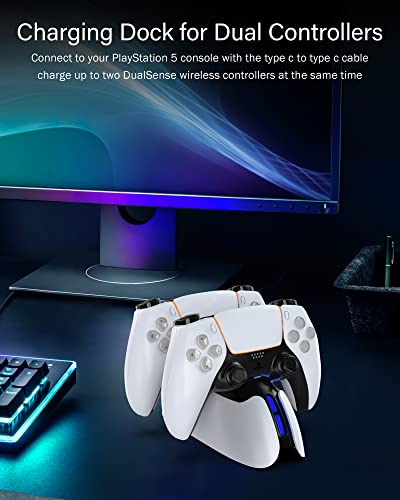 PS5 Controller Charger Station, PS5 Dual Sense Charging Stand with Fast, Safety Chip Protection, Play Station Charging Dock with LED Indicator, PS5 Accessories for DualSense Charging Station