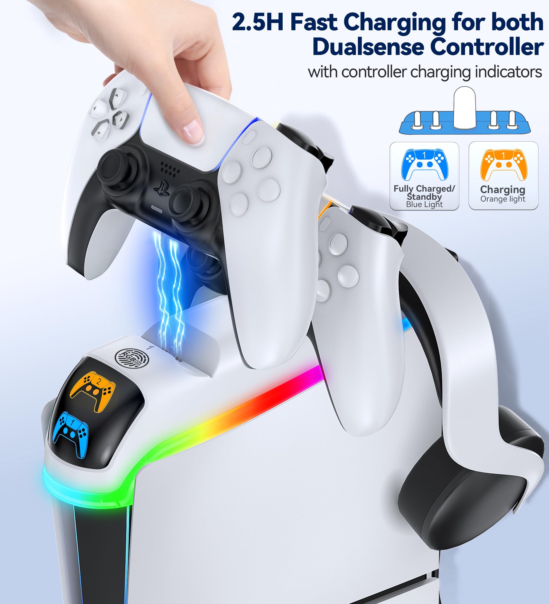 PS5 Controller Charger with Headset Holder, PS5 Controller Charging Station with Upgraded Touch Switch, OIVO PlayStation 5 Charging Station with Fast Charging Cord, PlayStation 5 Controller Charger