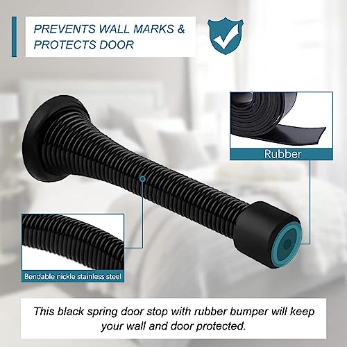 Oil Rubbed Bronze Door Stoppers,3-1/4” Heavy Duty Door Stop-Flexible Spring Door Stopper with Brown Rubber Bumper Tips,12 Pack