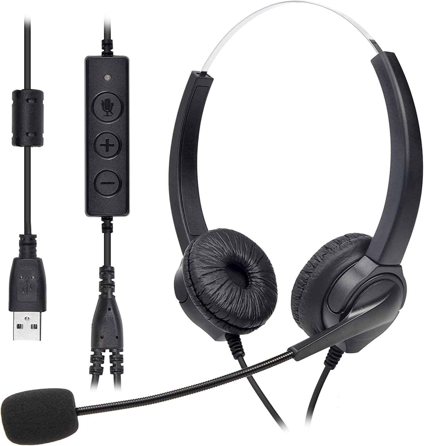 Suifdu USB Binaural Headset, PC Headset with Microphone Noise-Cancelling, Computer Headphone for PC iPhone Laptop Business Skype Softphone Call Center Office