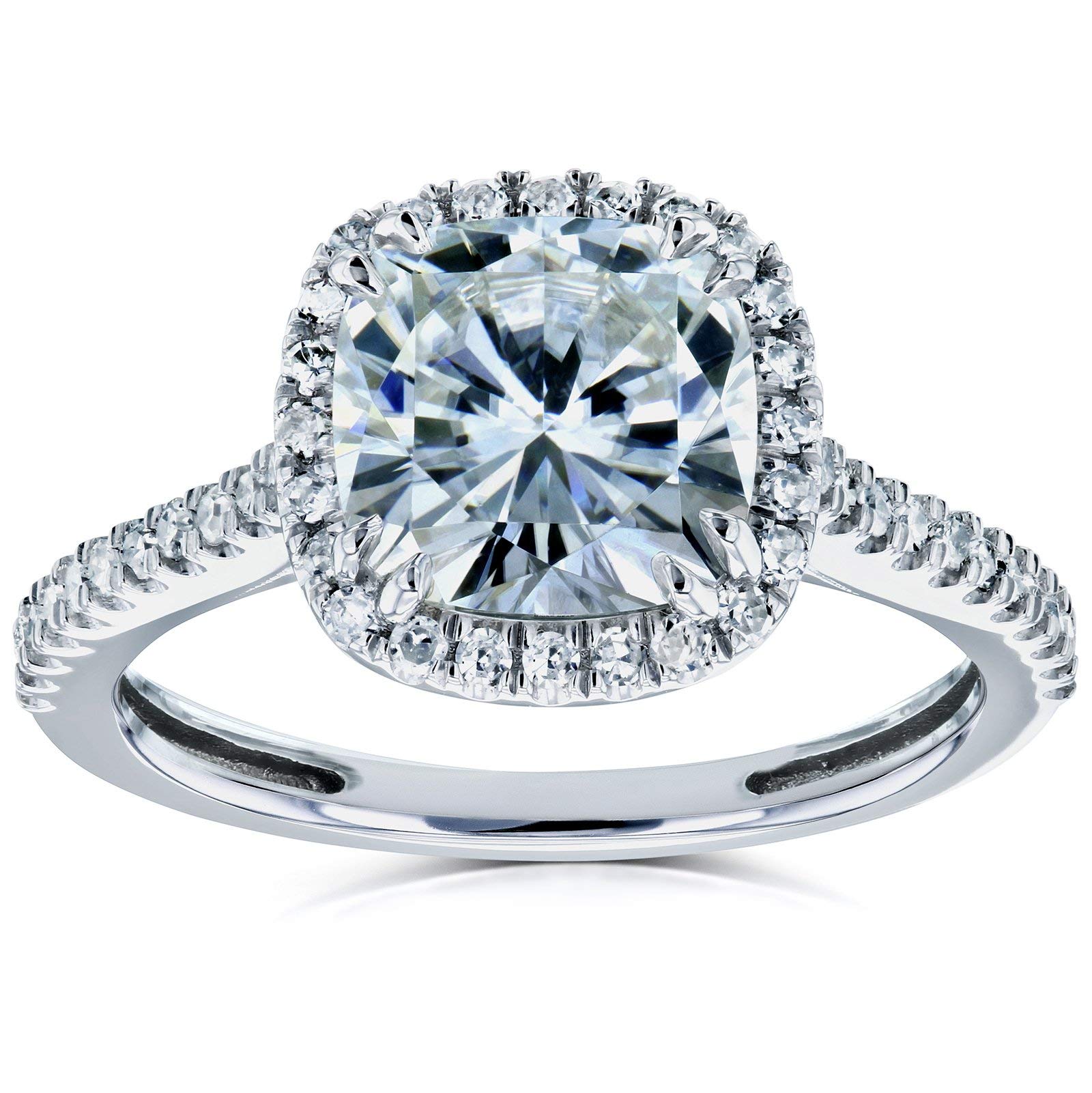 Kobelli Cushion Moissanite Halo Engagement Ring 2 1/4 CTW 14k White Gold