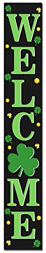 St. Patrick's Wooden Welcome Sign Vertical Porch Sign - Shamrock Lucky Coin Wooden Wall Art Sign for St. Patrick's Day Standing Hanging Home Front Door Wall Yard PartyIndoor Outdoor Decoration,47.2"H