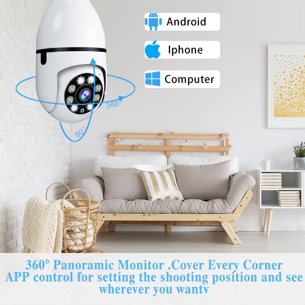 Light Bulb Security Camera, 1080P 2.4G&5G WiFi Light Bulb Camera with Motion Detection & Night Vision Light Socket Camera Compatible with Alexa & Google Assistant