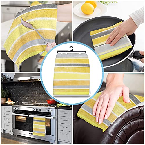 Kitchen Towels Set Ombre Yellow Grey Stripe Hand Towels Dish Towel Geometric Design Dishcloths 2 Pack, 18x28 Inches Absorbent Soft Cotton Dish Cloths Bar Towels & Tea Towels