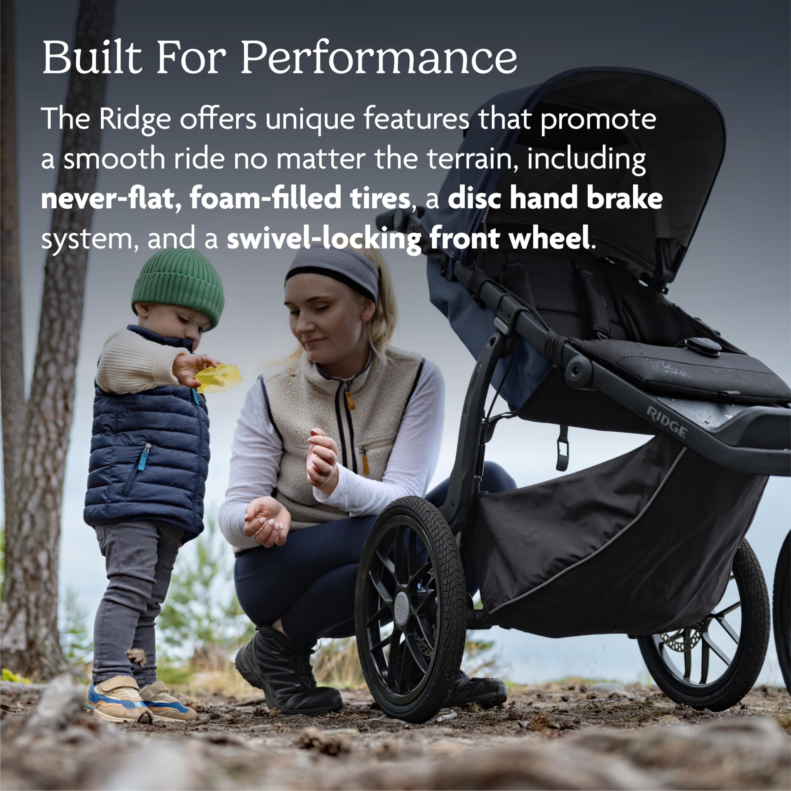 UPPAbaby Ridge Jogging Stroller/Durable Performance Jogger with Never-Flat Tires/Built for Walking, Running, Hiking/Water Bottle Holder and Basket Cover Included/Bryce (White/Carbon Frame)