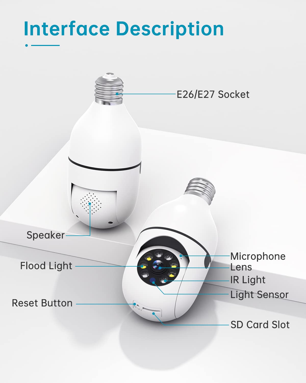 Light Bulb Security Camera,NexTrend 360 Outdoor Wireless Cameras PTZ WIFI with Floodlight Color Night Vision Two Way Talk Motion Detection Alert Free Remote App E27 for Home Indoor Surveillance 2 Pack