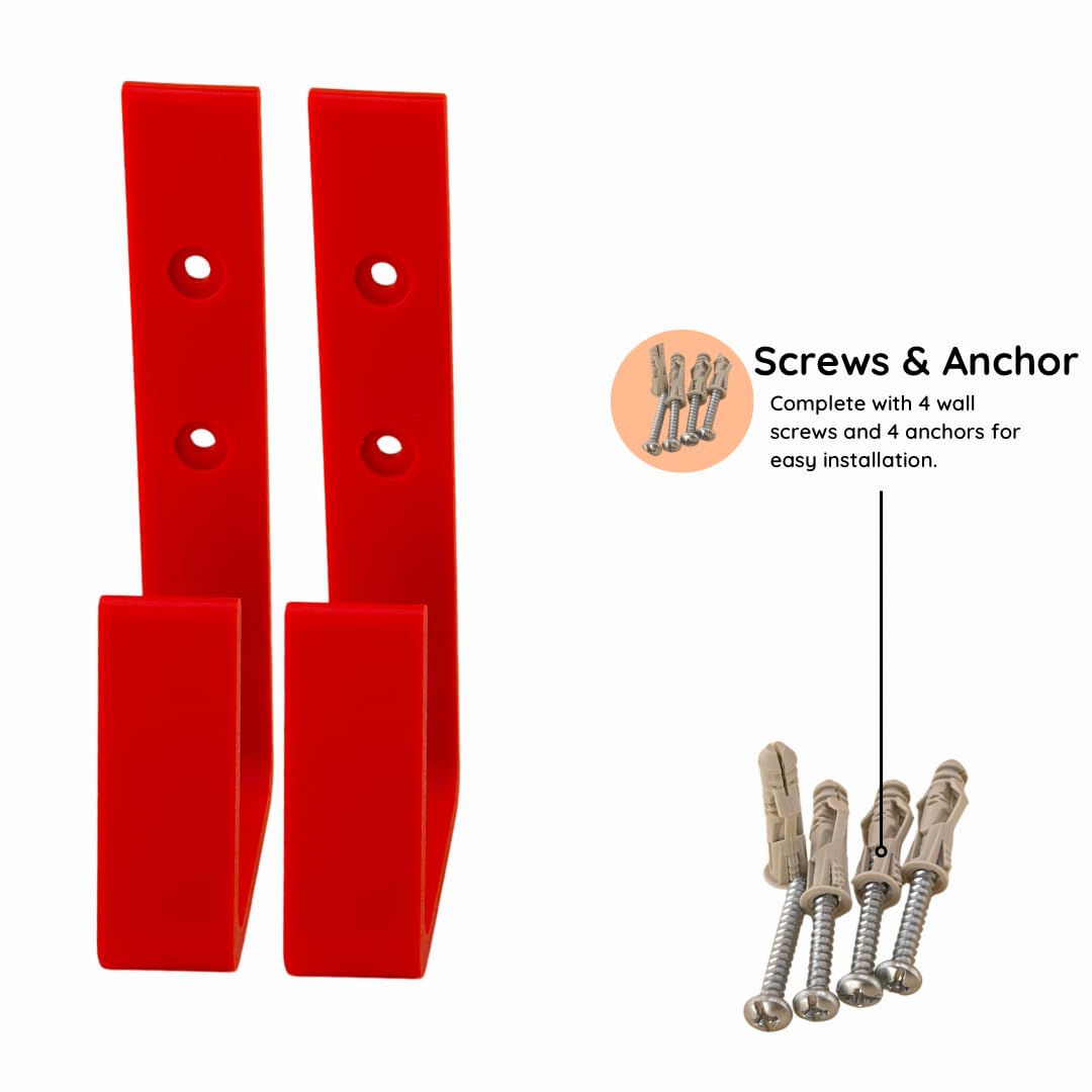 Wrestling Belt Wall Hanger 2 Pcs, Championship Belt Wall Hooks Perfect Gift for Wrestling Fans, Optimize Your Space & Display Your Championship Belt (Red)