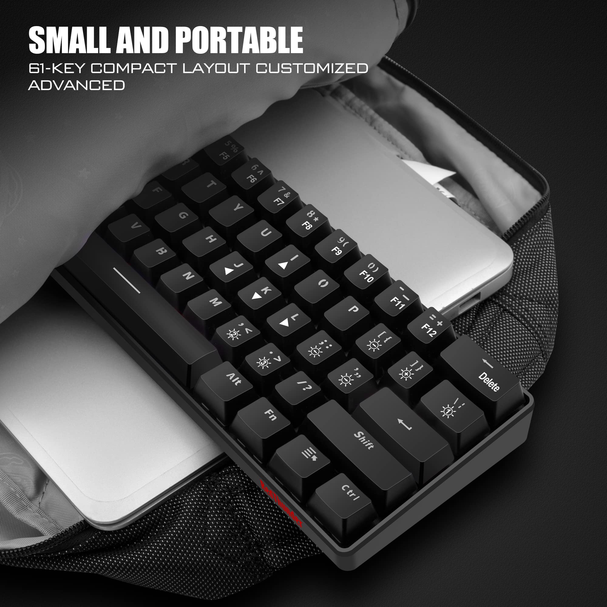 RedThunder 60% Wired Mechanical Gaming Keyboard, 61 Keys Ultra-Compact Keyboard, PBT Keycaps, RGB Backlight for PC (Blue Switch, Black)