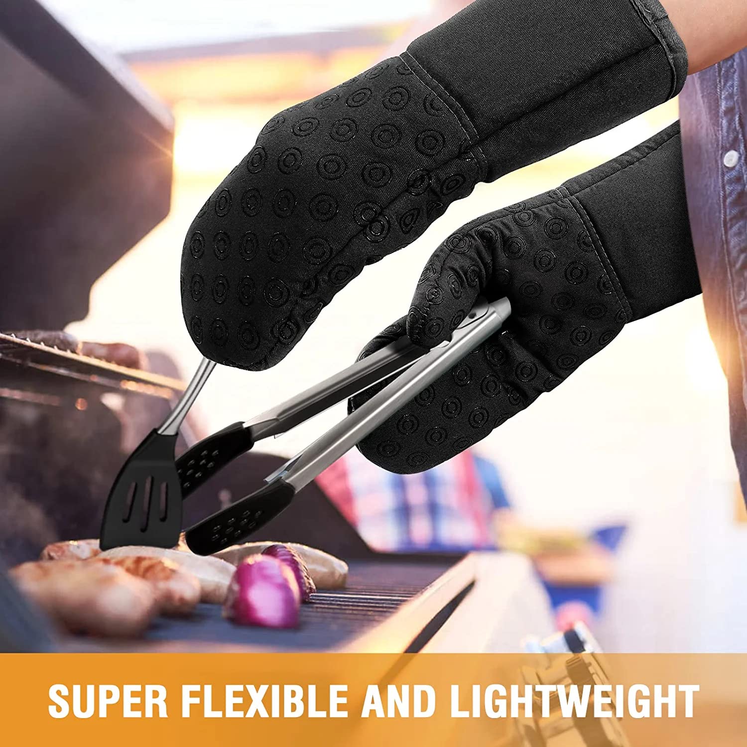 Oven Mitts and Pot Holders Set: 500℉ Heat Resistant Oven Gloves with Ovenmitts Hotpads and Kitchen Towels - Extra Long Kitchen Mittens and Potholders with Non-Slip Silicone Surface Safe for Cooking