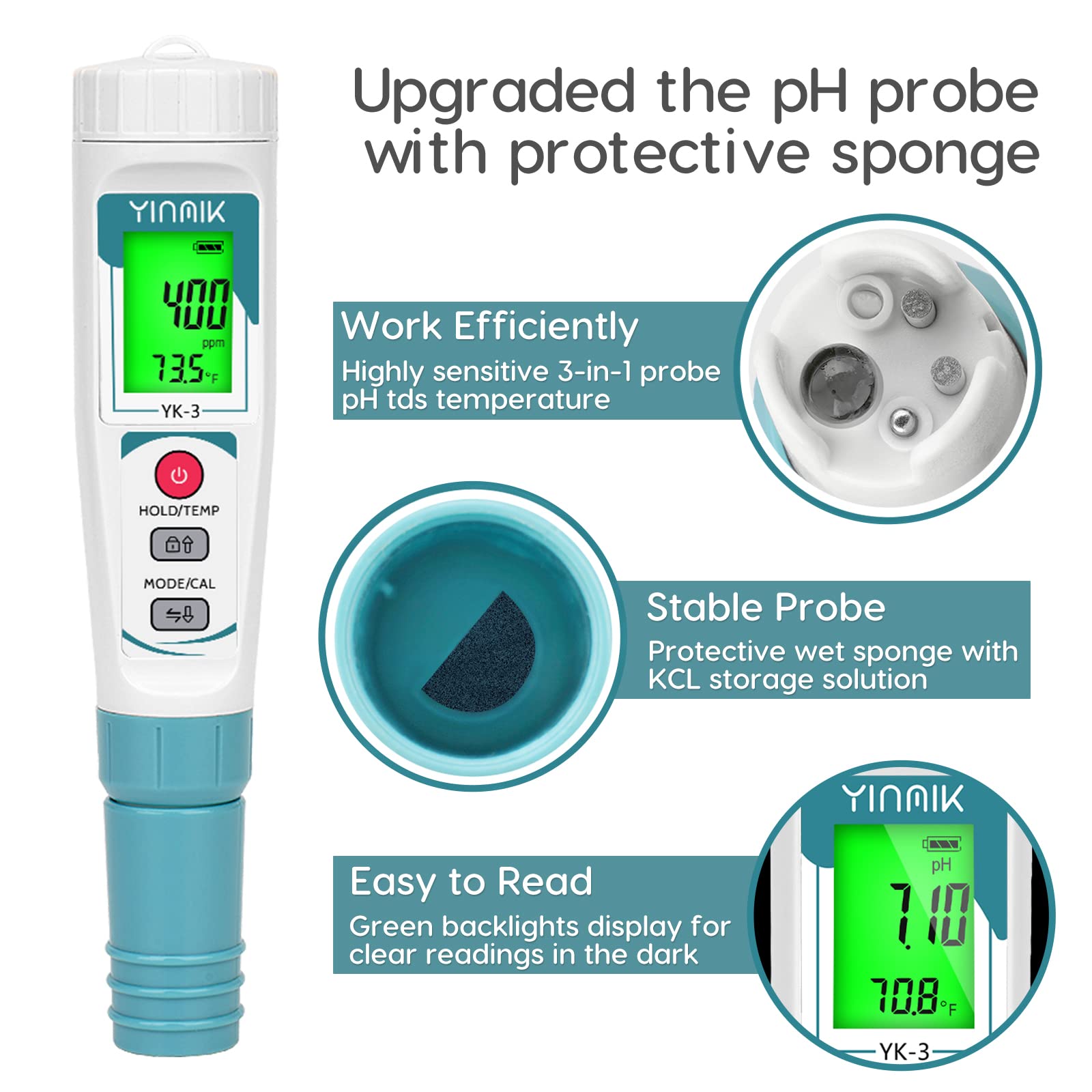 YINMIK PH PPM Tester with 15 Packets PH Calibration Buffer Powder