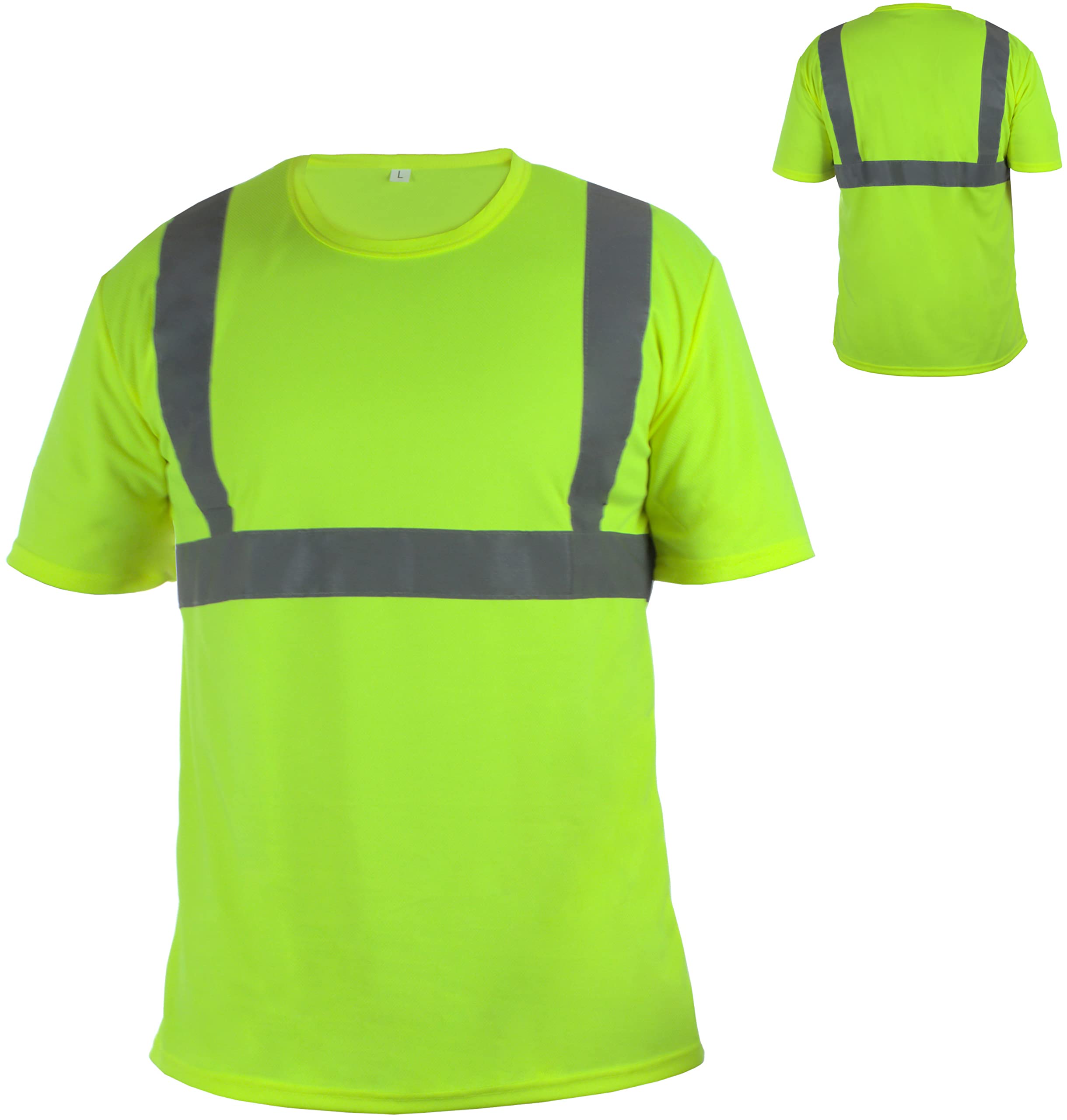 Reflective Shirts for Men - Classic Standard Short Sleeve T-Shirt - Polyester Yellow High Visibility