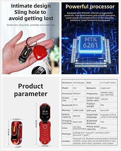 Tuanzi F18 Smallest Flip Cellphone GSM Unlocked 2G Mini Phone MTK6261 Bluetooth Mini Backup Pocket Portable Car Model Mobile Phone Gift for Kids (Gold)