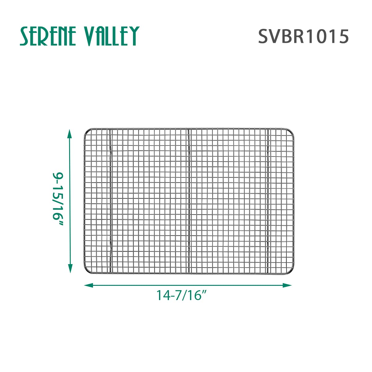 Serene Valley Baking and Cooling Racks, 2 Pieces of 10" x 15", 304 Grade Stainless Steel Wire Cooking Rack, Oven-Safe Grid for Roasting and Grilling