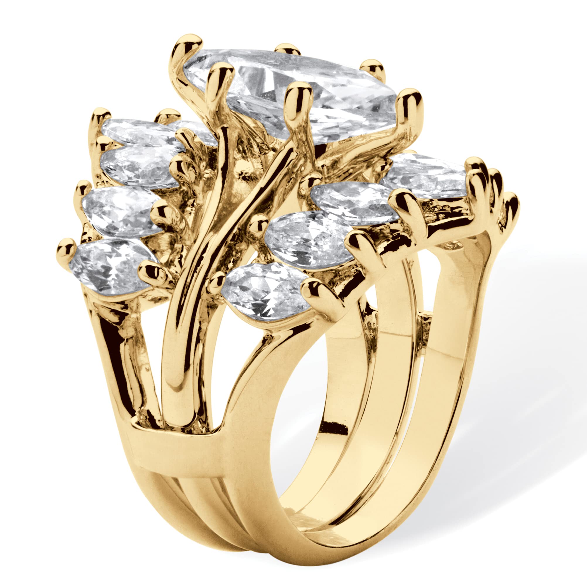 PalmBeach Goldtone or Silvertone Marquise Cut Cubic Zirconia Jacket Bridal Ring Set Size 7
