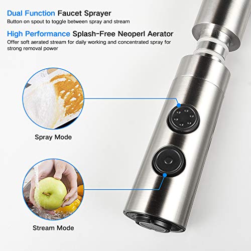 Yohom Black Kitchen Faucet with Pull Down Sprayer Stainless Steel Kitchen Sink Faucet High Arc Single Handle with Pull Out Dual Function Sprayer Modern Single Hole Faucet Brushed Finish