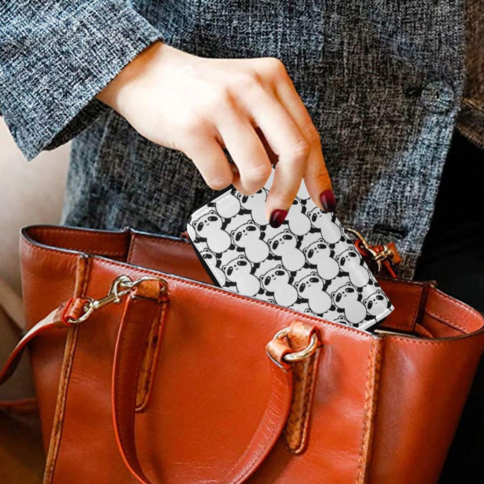 Sletend Cartoon Panda RFID Credit Card Holder Leather With Zipper Card Case Wallet for Women Girls