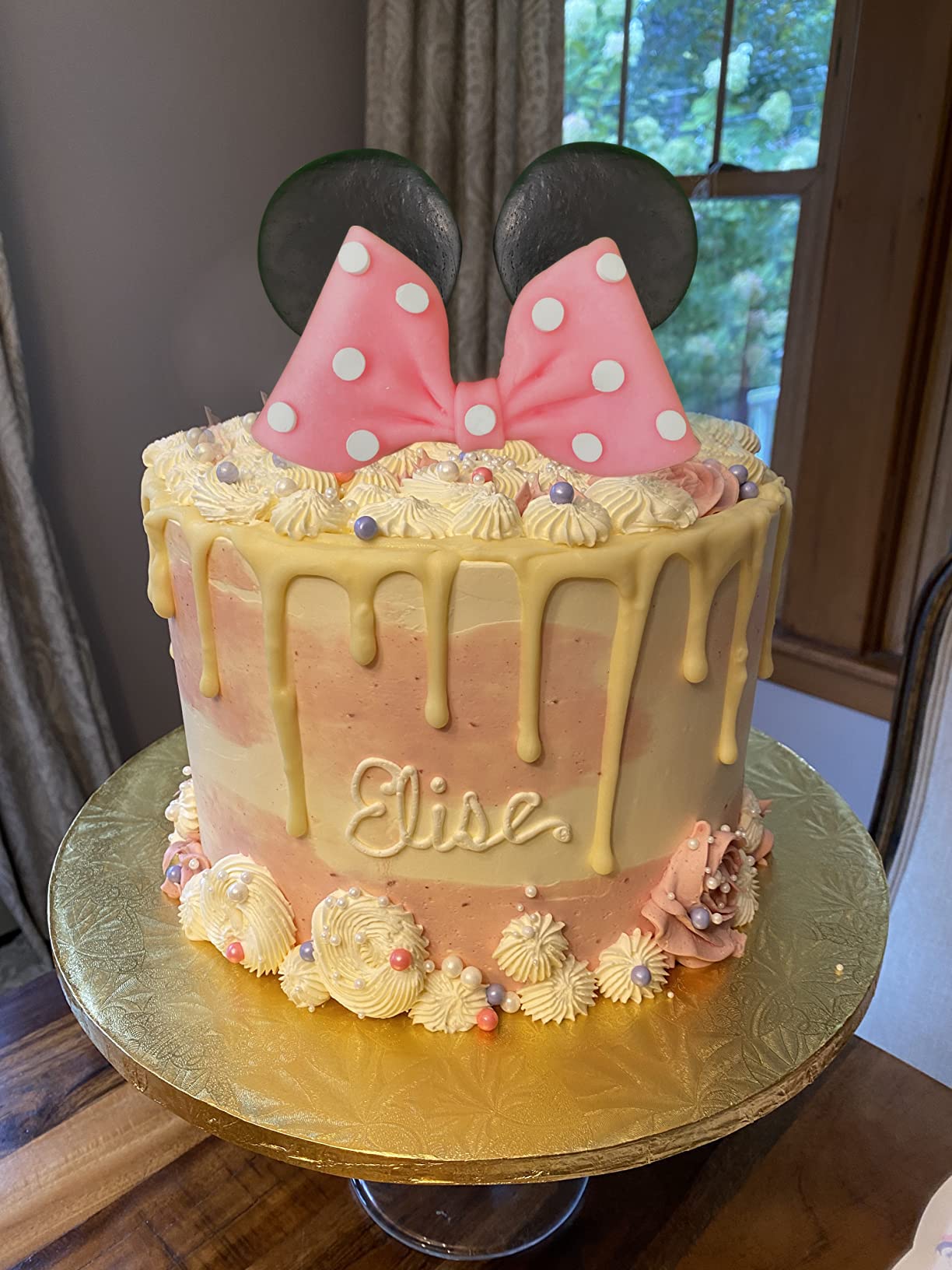 Pink Mouse Cake Topper Bow and Ears Party Supplies Decorations for Baby Girls Birthday