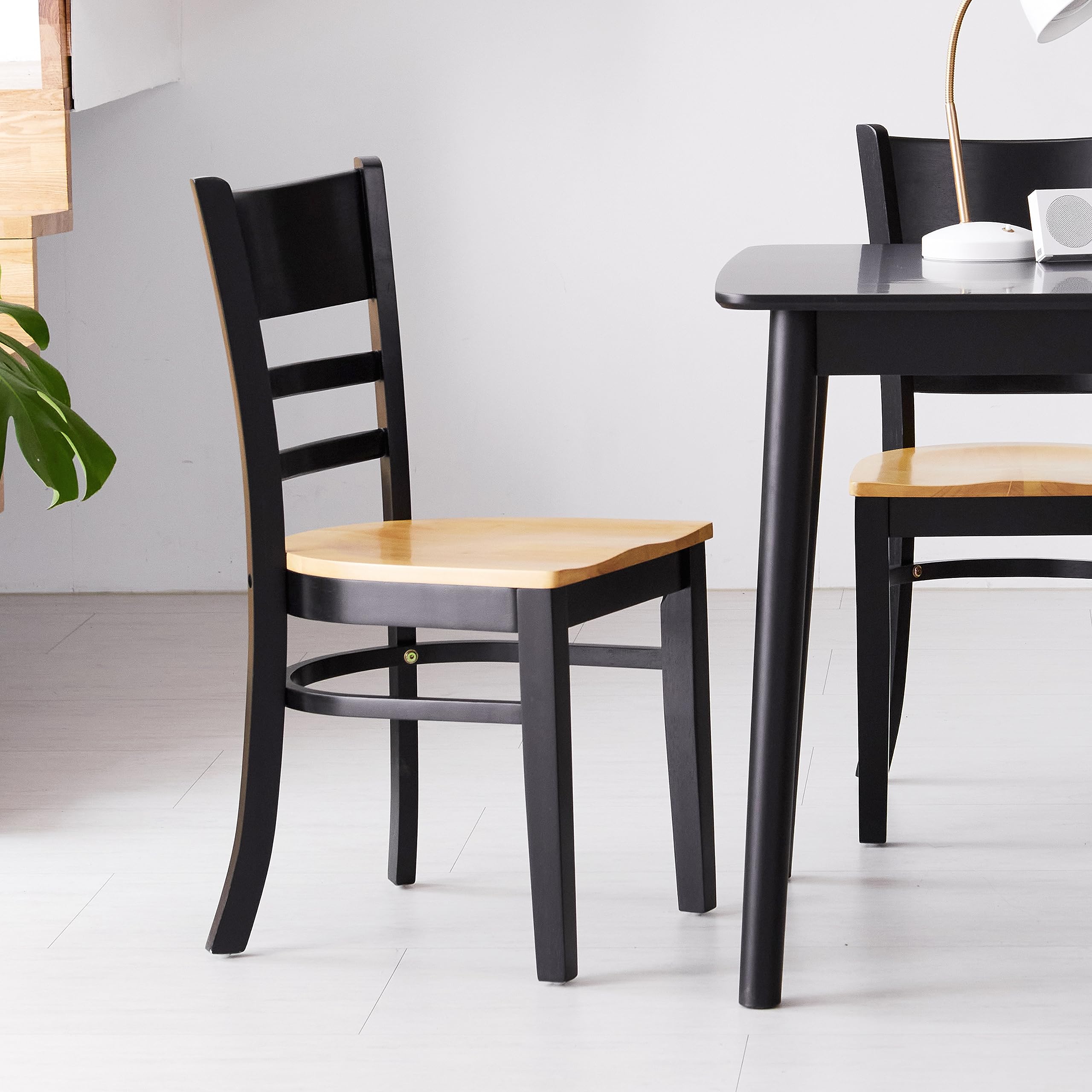 Livinia Cabin Wooden Dining Chairs Set of 2, Solid Malaysian Oak Wood Seat Ladder Back Armless Side Chairs (Walnut)