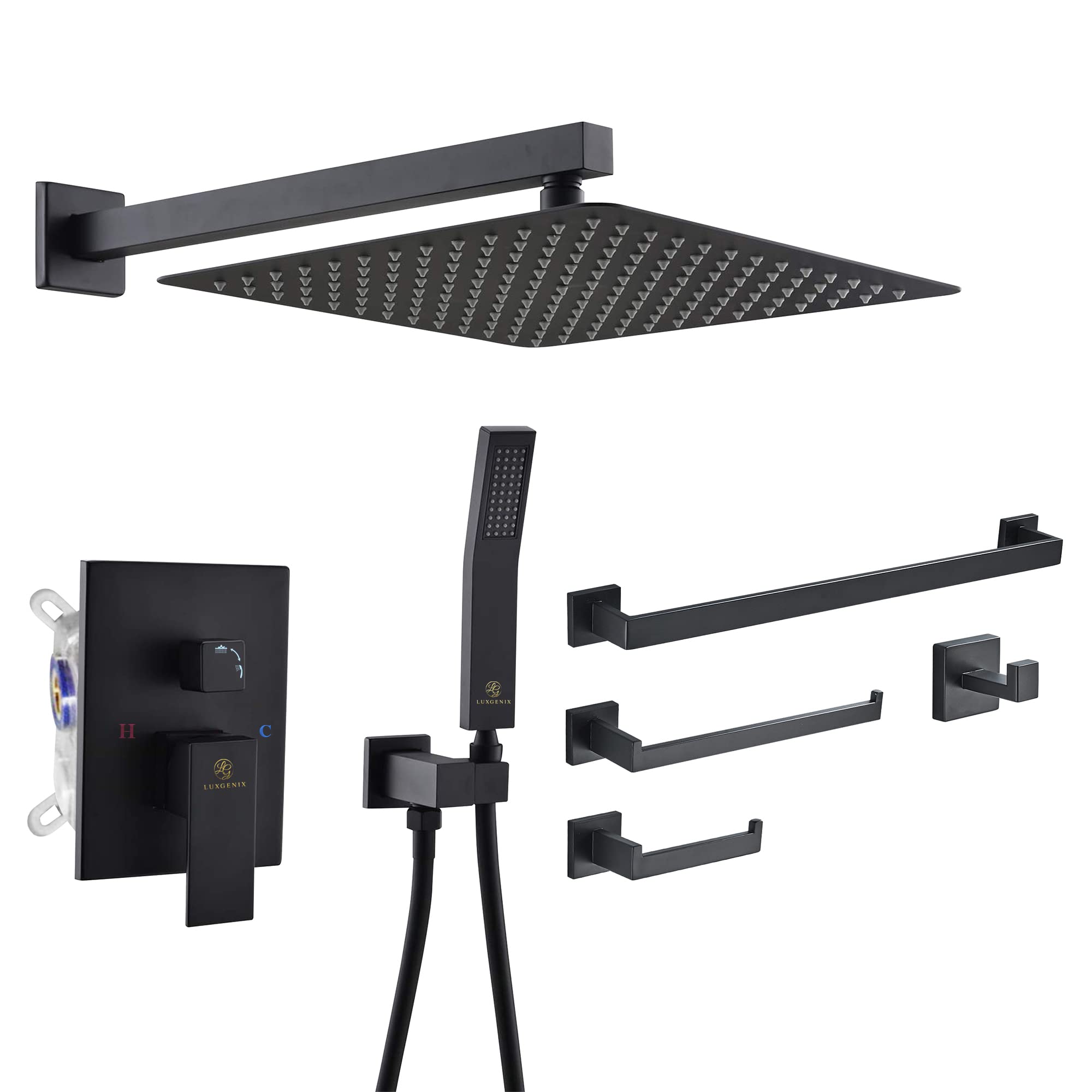 Rain Shower Head - Black Shower Head and Handle Set - Rain Shower Head with Handheld - 10 Inch Matte Black Shower Head - Black Shower Faucet Set - Matte Black Shower System -Matte Black Shower Fixture