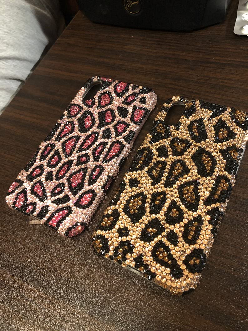 Leopard Animal Print Phone Case Cute Glitter crystal Phone Cases Customize Gifts Phone Case Leopard Print Pink/Brown for iPhone 11/12/13/14/XR/XS Max/7/8 Plus