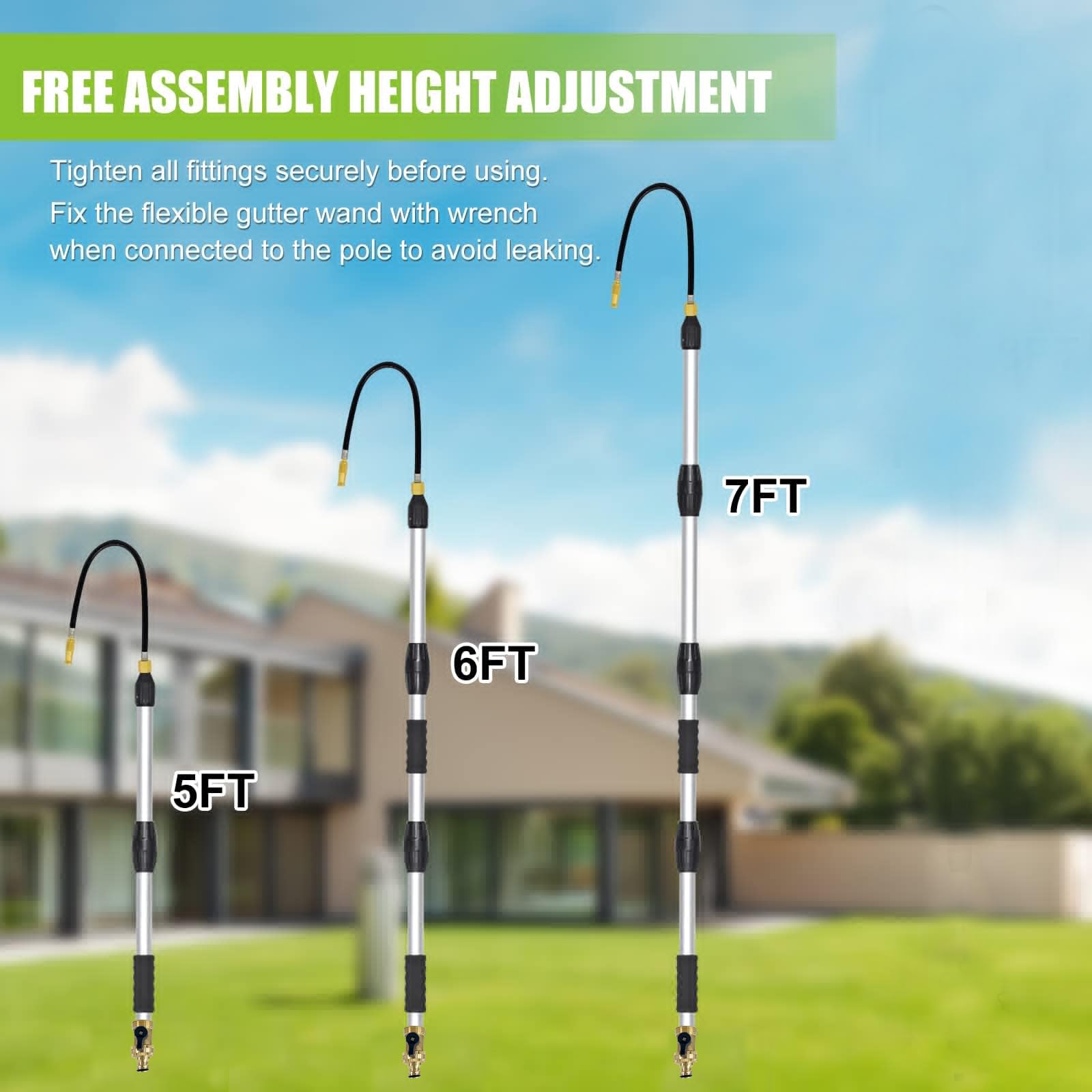JooMoo Gutter Cleaning Tools from The Ground-Gutter Cleaner with Max 7FT Extension Wand,Gutter Cleaning Wand with Quick Connection Five Extension Gutter Cleaning Poles for Garden Hose