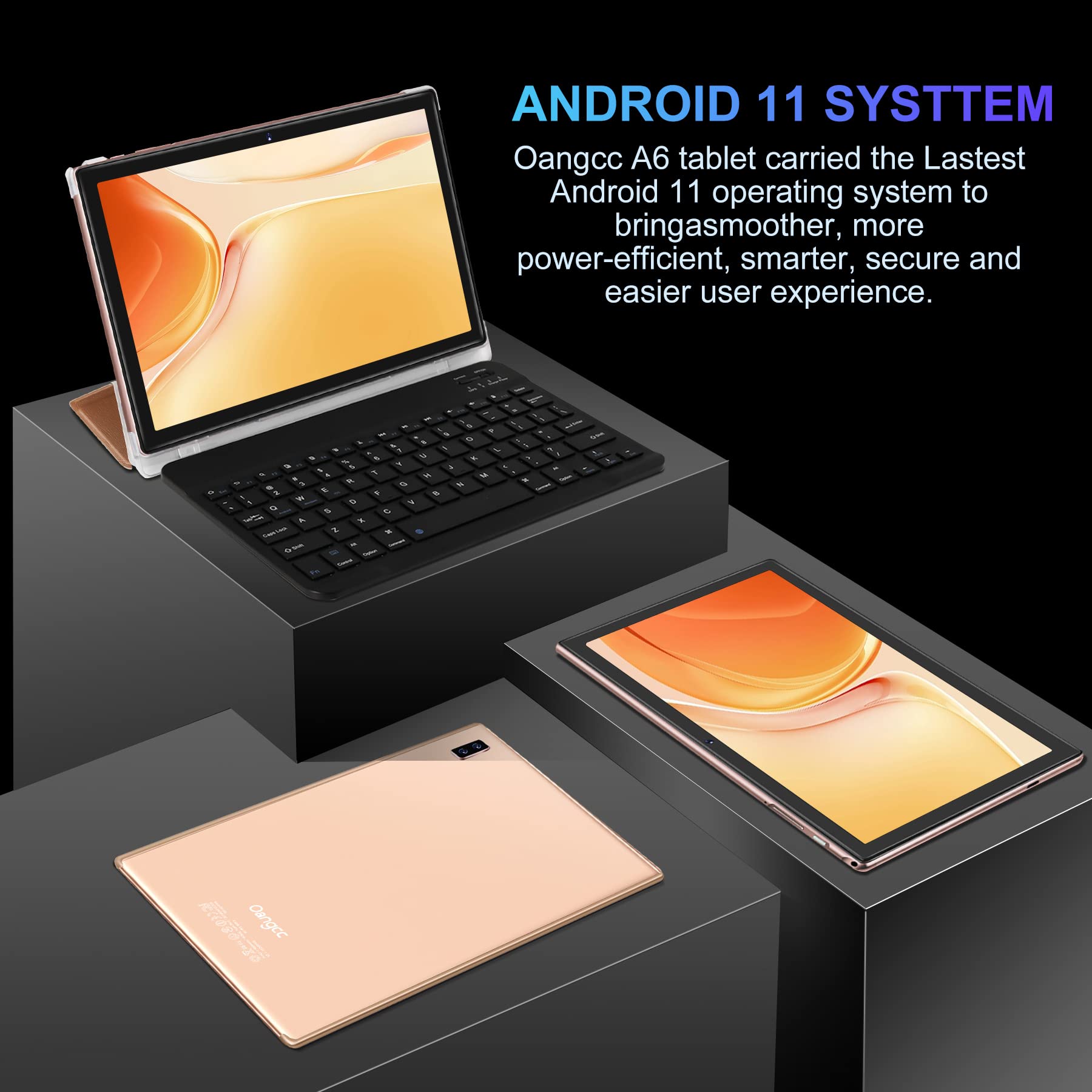 πππ§π ππ Android 12 Tablet 10.1 Inch 2023 Newest Tablets, 4GB + 64GB (Max 128G) 8000mAh Battery with Bluetooth Keyboard | Mouse | GPS | Dual Camera | Case | WiFi support and More - A6 (Gold)