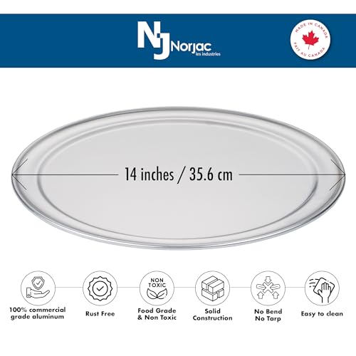 Norjac Wide-Rim Pizza Pan, 14 Inch, 2 Pack, Restaurant-Grade, 100% Solid Aluminum, Baking Pan, Oven-Safe, Rust-Free.