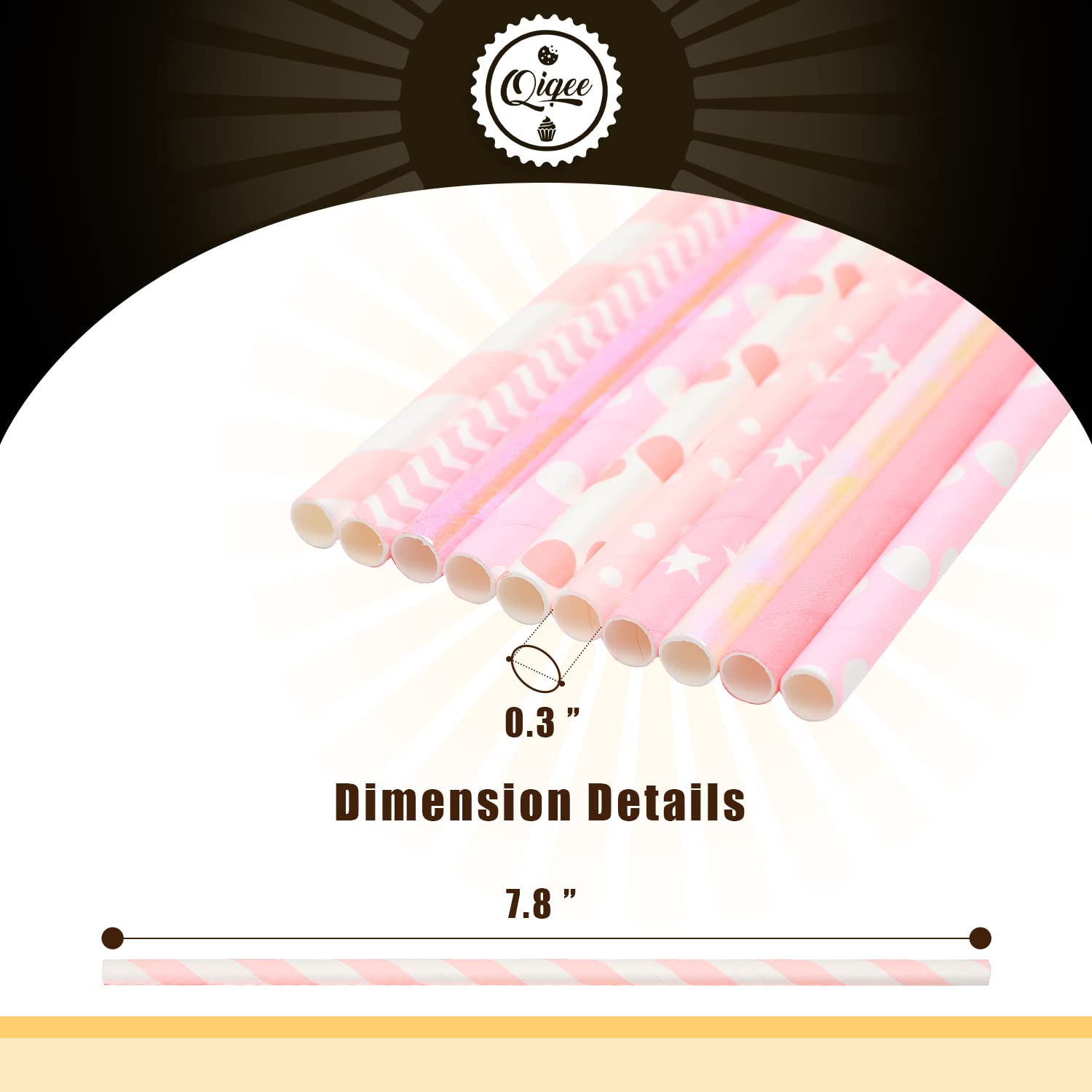Pink Paper Straws for Drinking Pink Disposable Straws 150pcs Disposable Straws Bulk(10 Pattern) qiqee