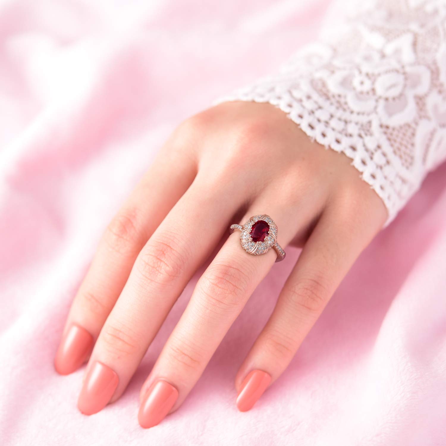 MADEONE 18K Rose Gold plating oval red Pigeon Blood Ruby excellent cut Cubic Zirconia CZ stone Luxury rings for women with box packing size 6-10 (6)