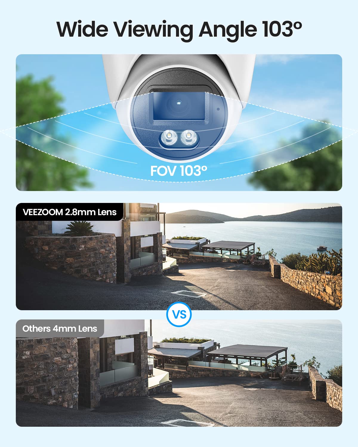 Veezoom PoE Camera - IP Security Camera for Full-Color Night Vision Dome Surveillance Cameras Outdoor with AI Detection, 5MP 100Ft IR Night Vision, Support SD Card (Adapter not Included)-WS-N151HZ