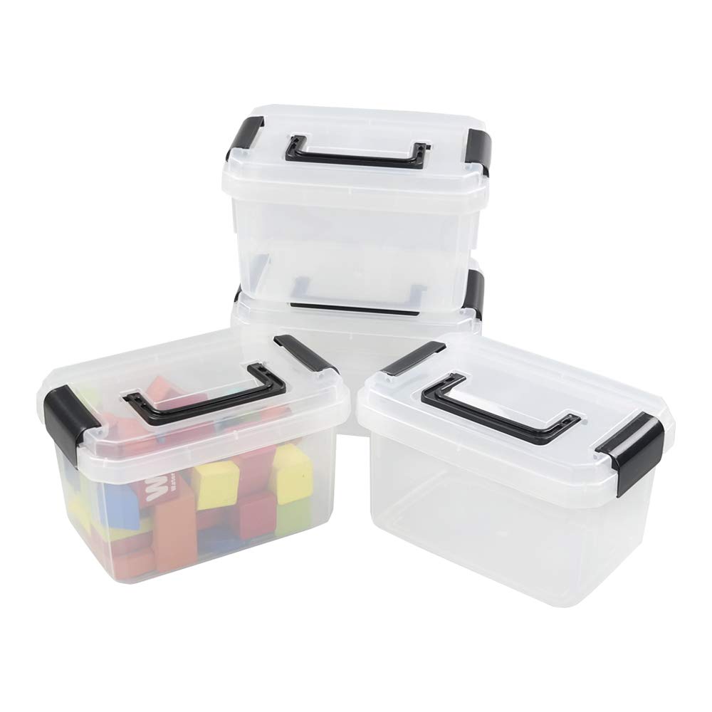 Nicesh 2 L Clear Mini Plastic Storage Box, Tiny Clear Storage Bin, 4-Pack