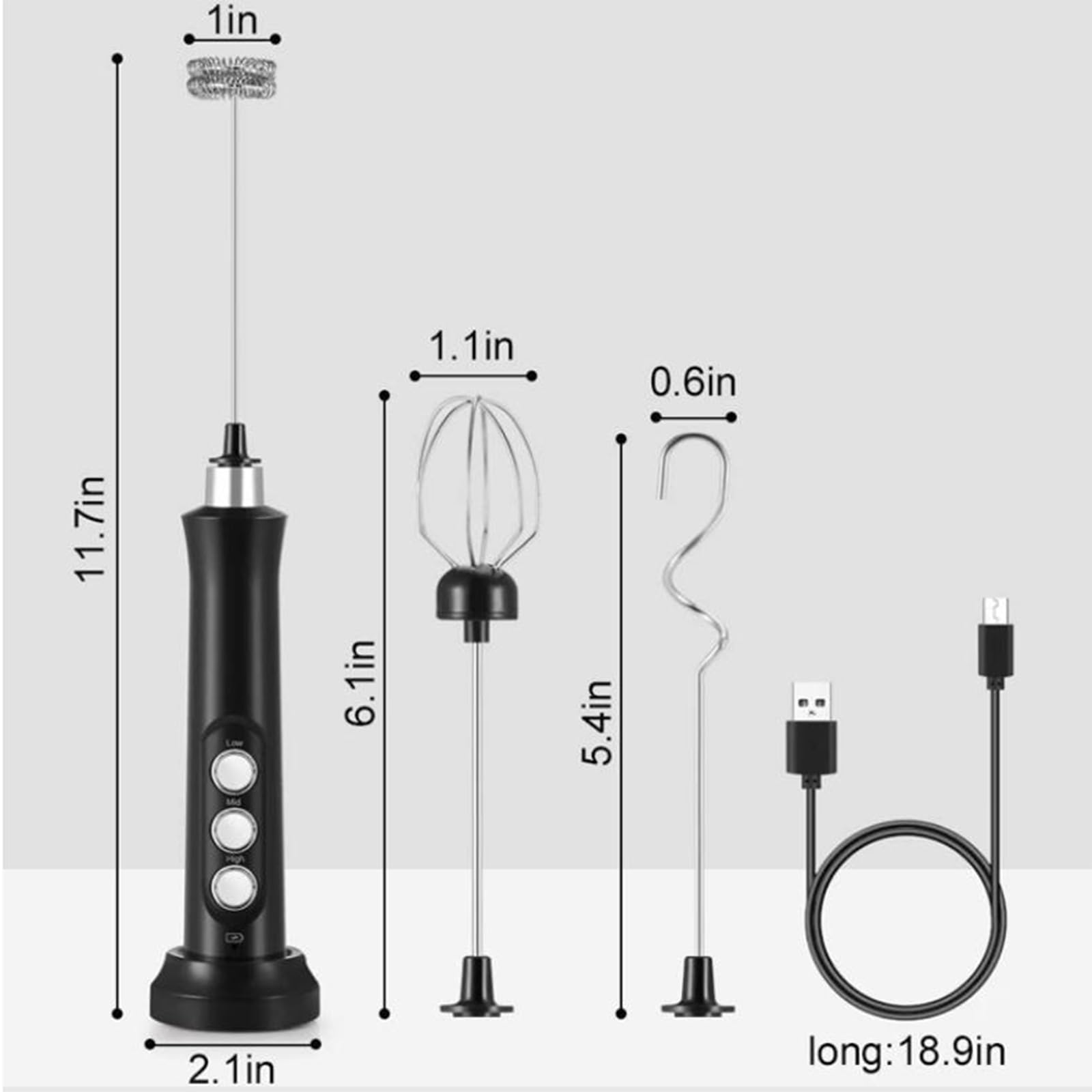 Milk Frother,3 Speeds Adjustable Two Charging Methods, 3 In 1 Handheld Electric Milk Frother,Suitable For Egg Milk Coffee (Black)