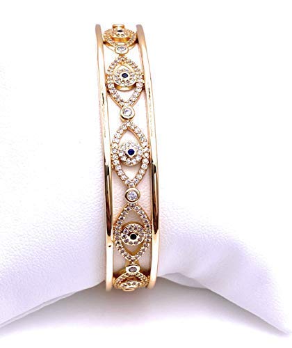 LESLIE BOULES 18K Gold Plated Evil Eye Cuff Bracelet for Women Fashion Jewelry