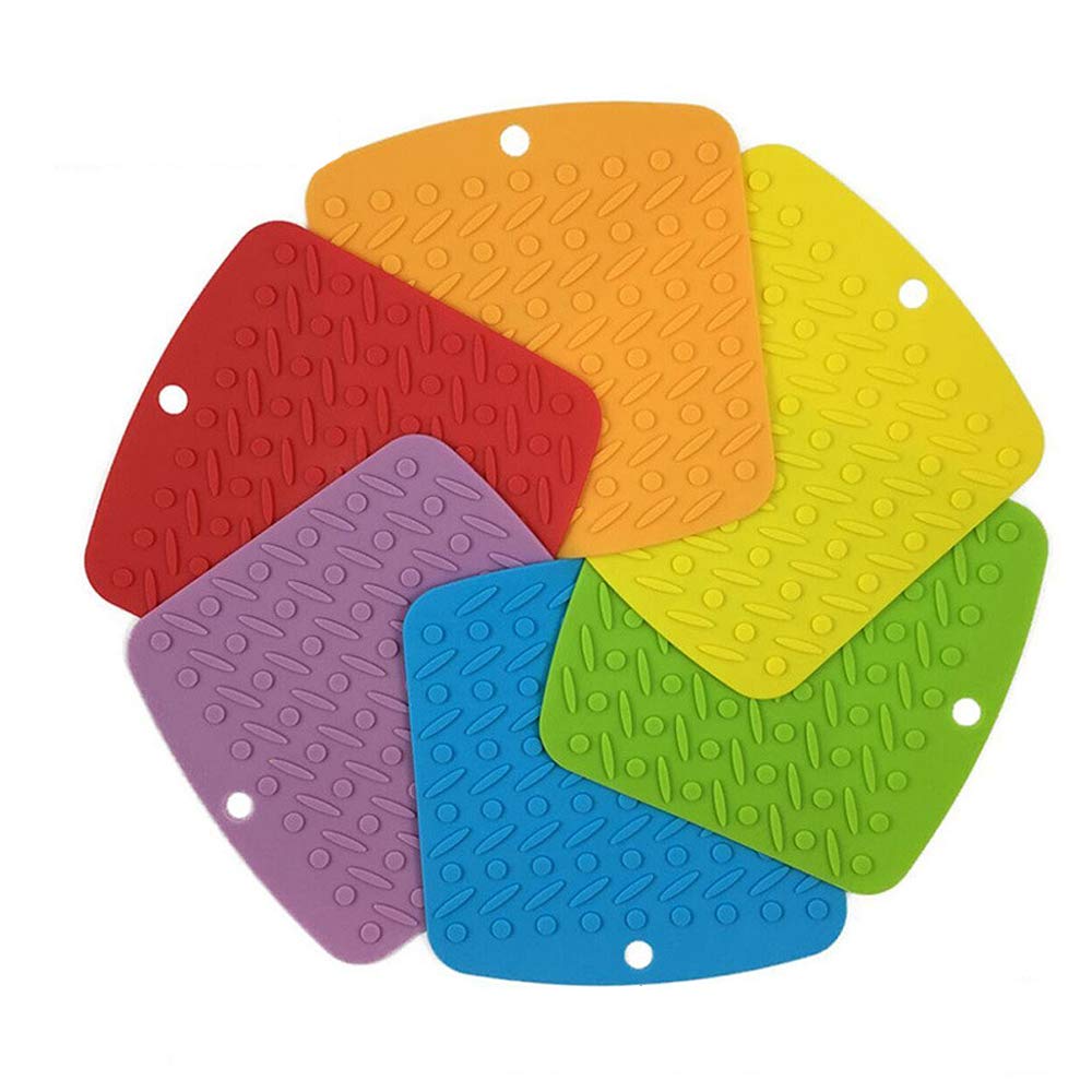 Potholder, Pot TrivetSilicone Pot Holders, Silicone Trivets, Pot Holders Heat Resistant, Hot Pad, Hot Bowl Holder, Jar Opener, Pot Spoon Holder, Non Slip, Dishwasher Available BPA Set of 6 (6.7x7in)