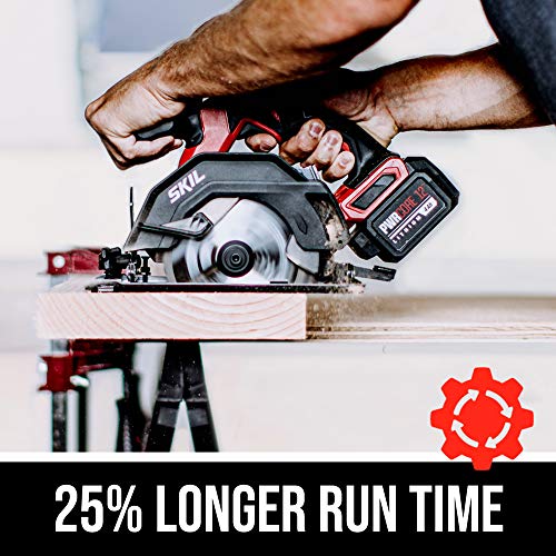 SKIL PWR CORE 12 Brushless 12V Compact 5-1/2 Inch Circular Saw, Includes 4.0Ah Lithium Battery and PWR JUMP Charger - CR541802, Red