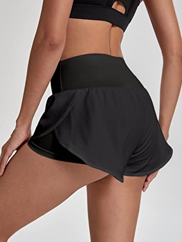 OYOANGLE Women's Athletic Gym Yoga High Waisted Shorts Running Workout Travel Casual Shorts Black M
