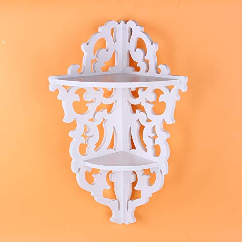 Yosoo Corner Shelf, 2 Tier Wall-Mounted Carved Home Bathroom Corner Shower Storage Shelf White Corner Display Rack