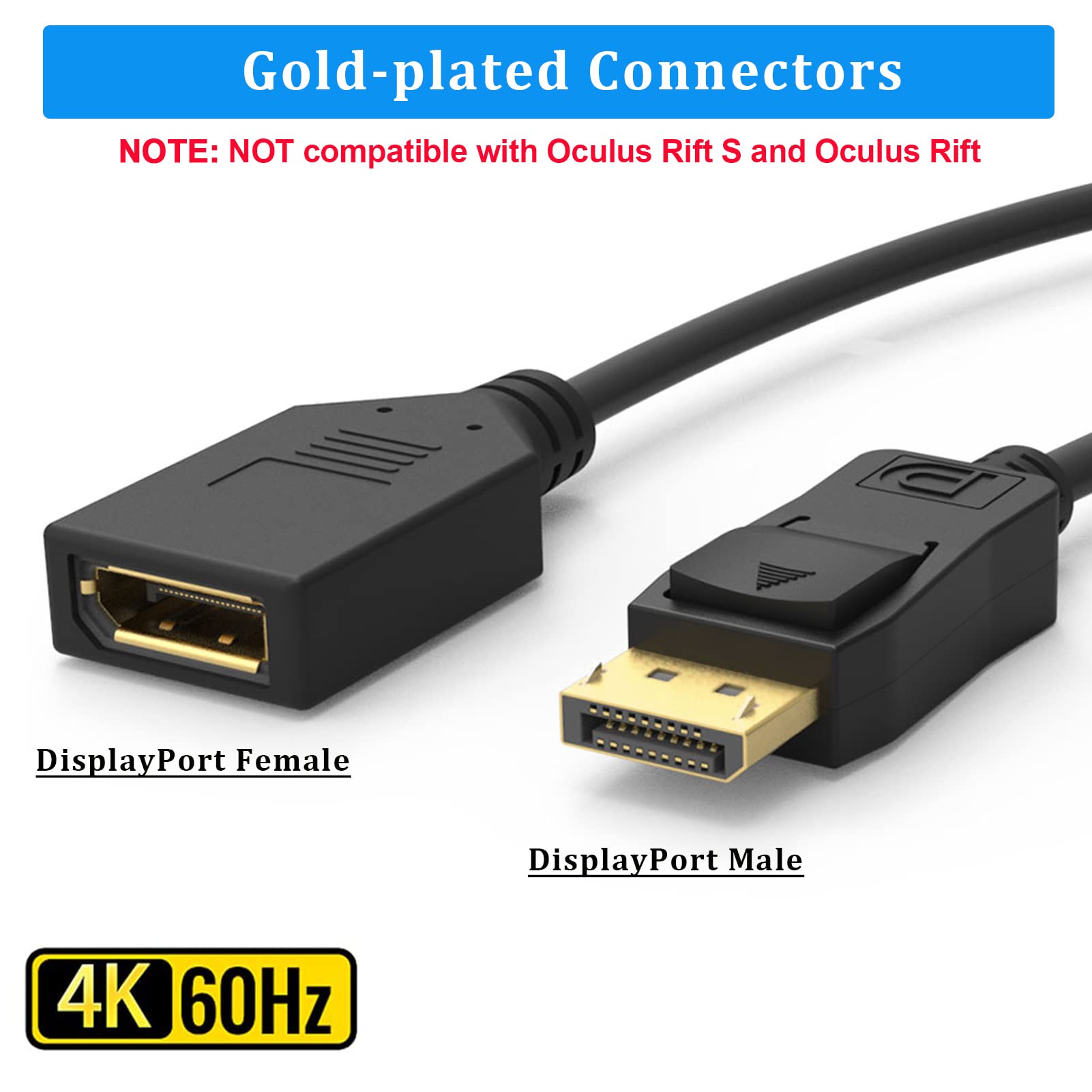 UVOOI DisplayPort DP Extension Cable 10FT, DisplayPort Male to Female Extension Cable Cord (4K@60Hz 2K@144Hz 1080P)