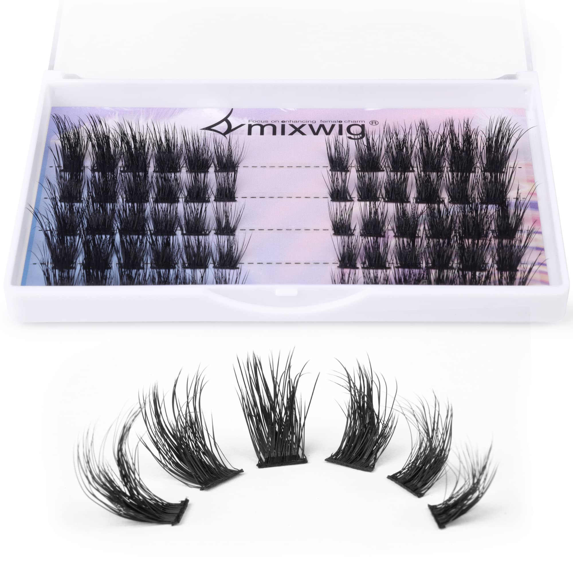 Lvmixwig Cluster Lashes Fluffy D Curl Cat Eye Lashes Dramatic Faux Mink Eyelashes Extensions Nartual look Individual Lashes DIY at Home 6D Volume False Eyelashes Flat Lashes, Black, 1.0 Count, 5Pack
