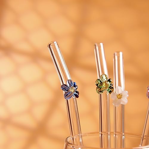 Reusable Glass Straws | 8.2'' X 8mm with Cleaning Brush | Perfect for Smoothies, Milkshakes, Juices ,Teas and Other Cold/Hot Beverages