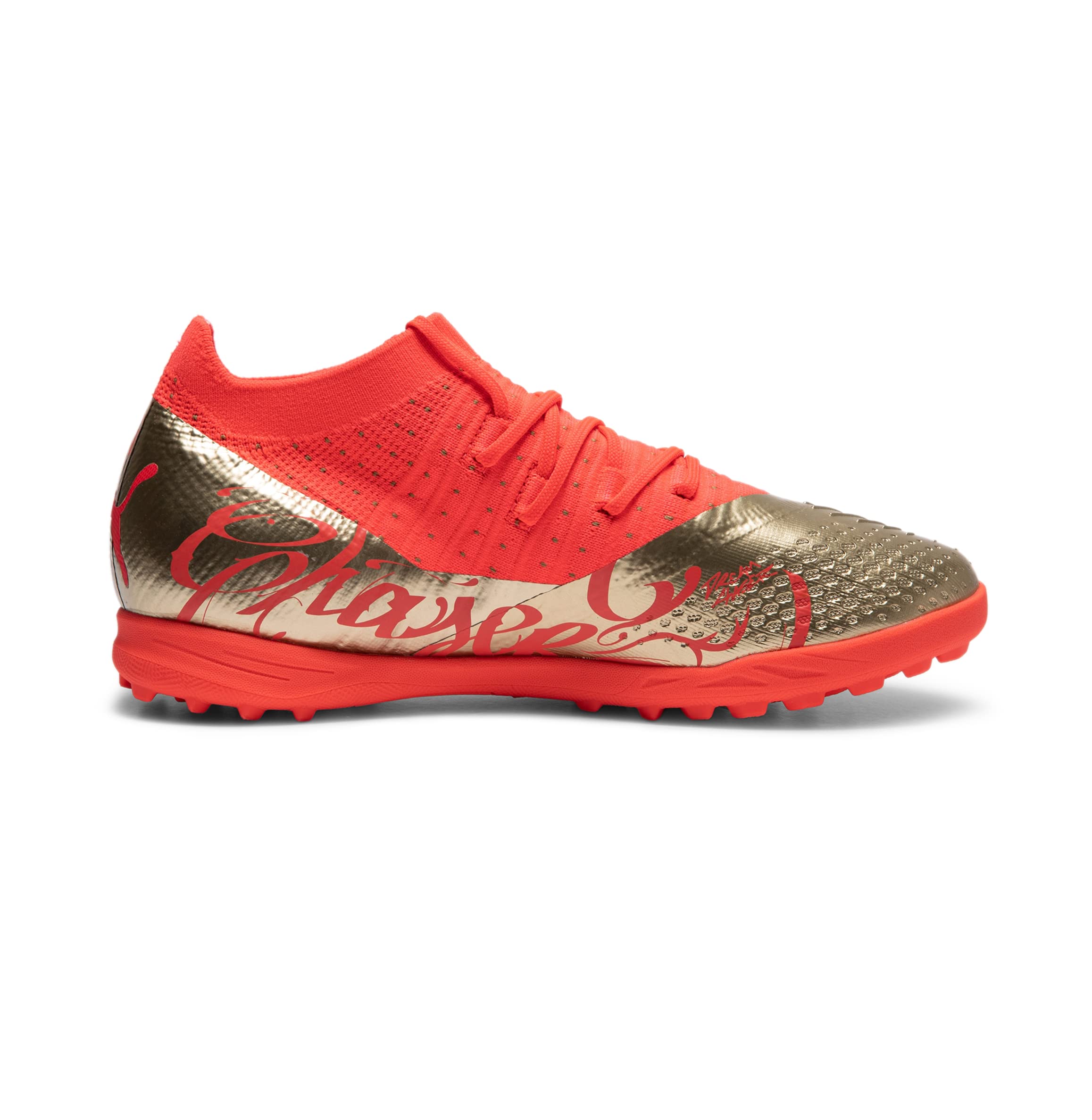 Puma Future Z 3.4 Neymar Jr. Turf Training Sneaker, Fiery Coral-Gold, 3 US Unisex Big Kid