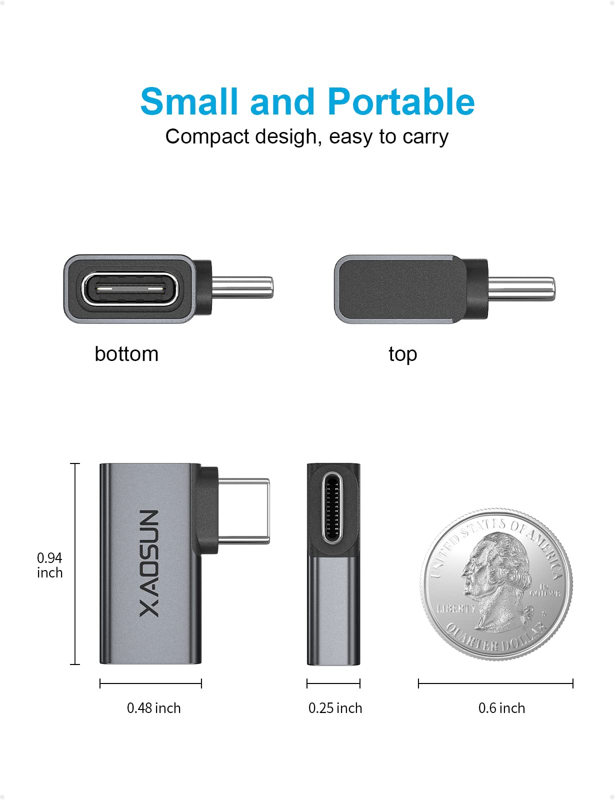 XAOSUN Right Anlge USB C Adapter, 90 Degree USB C to C Adapter 240W 40Gbps, USB C Male to USB C Female Thunderbolt 4 Adapter for MacBook,Tablet,Docks,rog Ally,steam Deck (2 Pack)