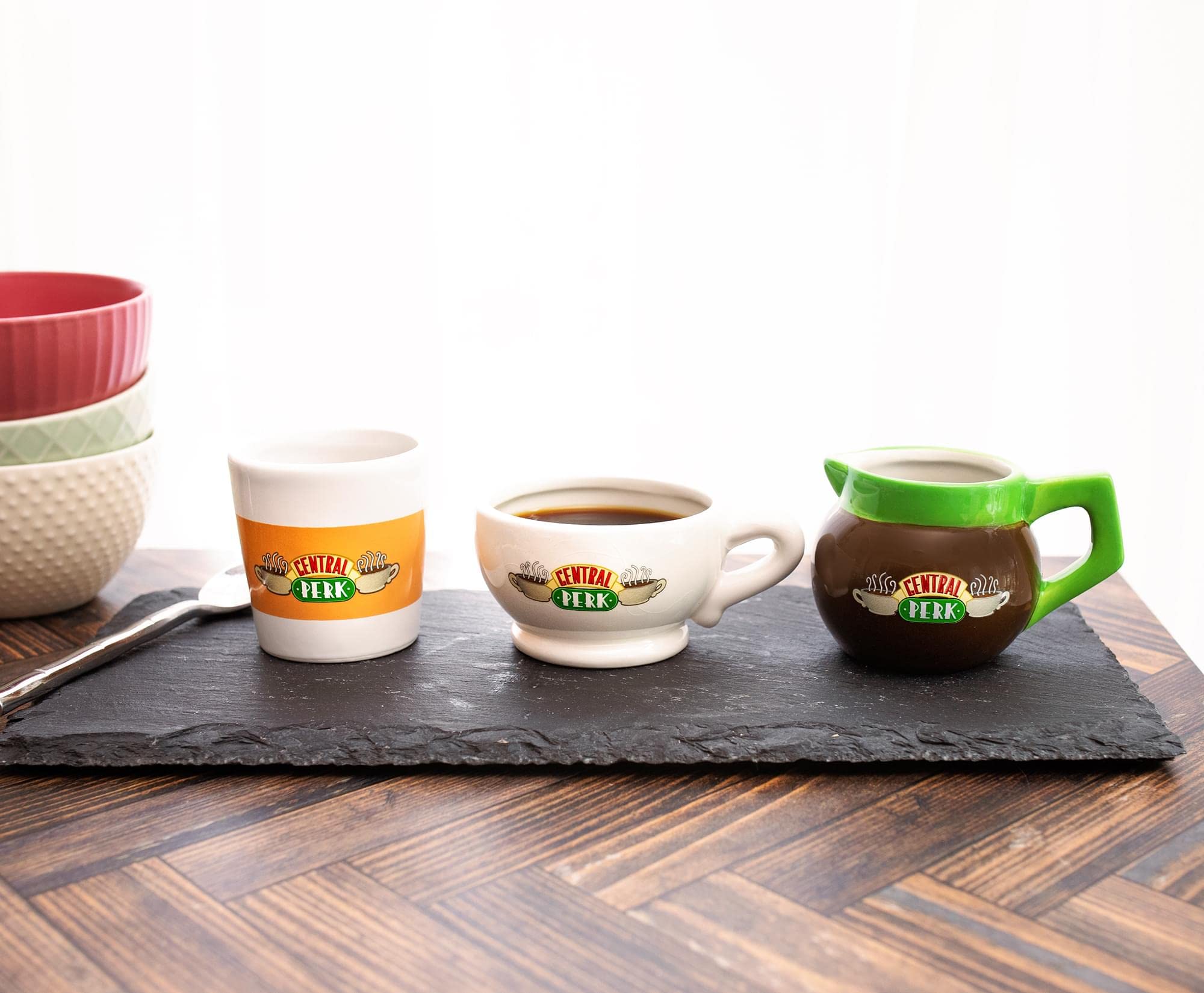Silver Buffalo Friends Central Perk Logo 3pc Ceramic 3D Sculpted Mini Cup Set, Perfect as a Sugar, Cream, or Milk set, 3.5 Ounces